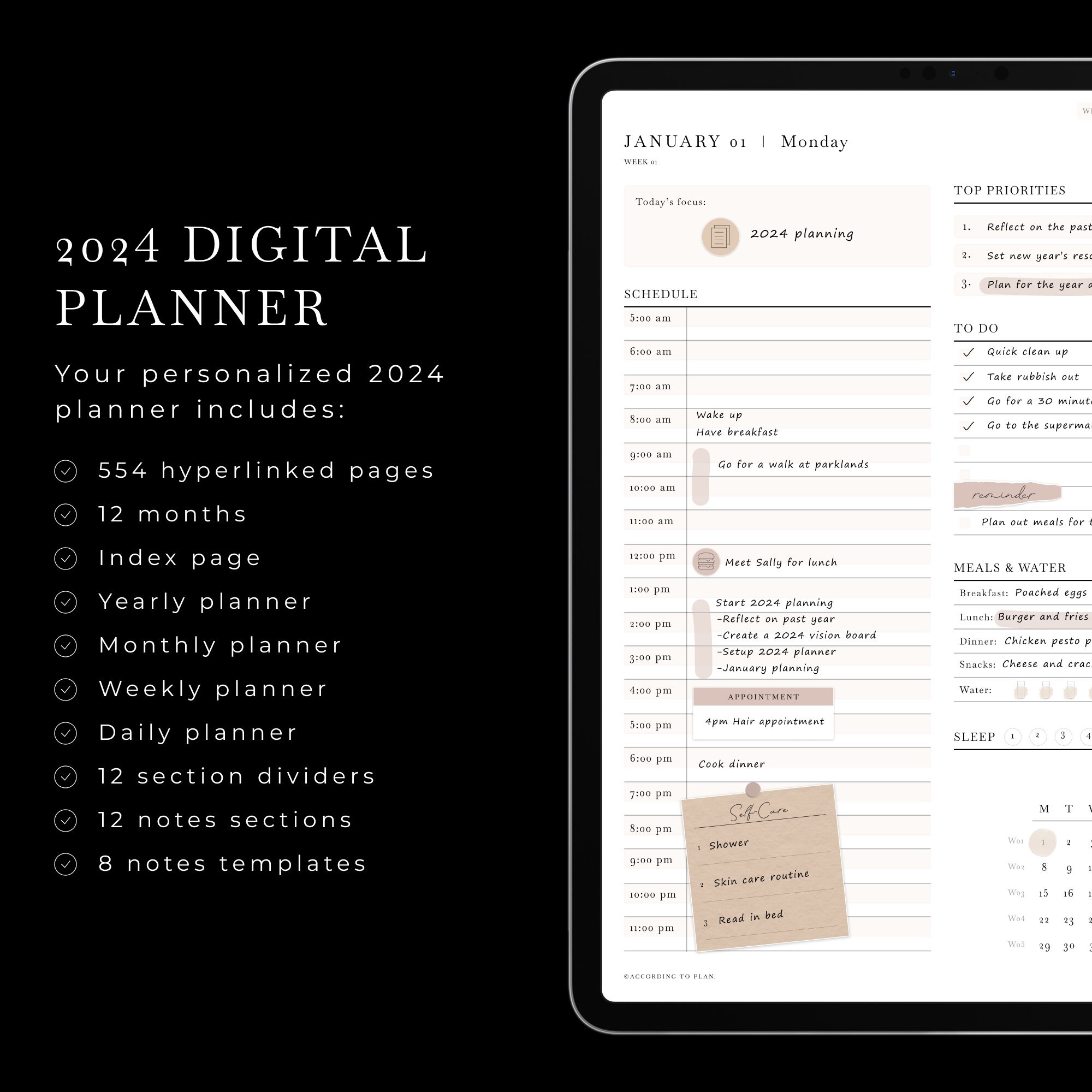Personalized 2024 Digital Planner, Custom Minimalist Daily Weekly ...