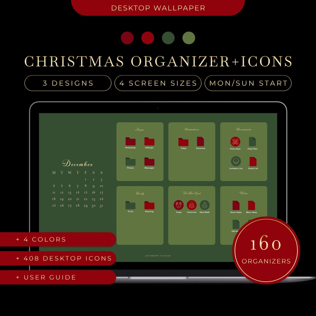 Christmas 2023 Desktop Organizer, December Desktop Wallpaper Calendar ...