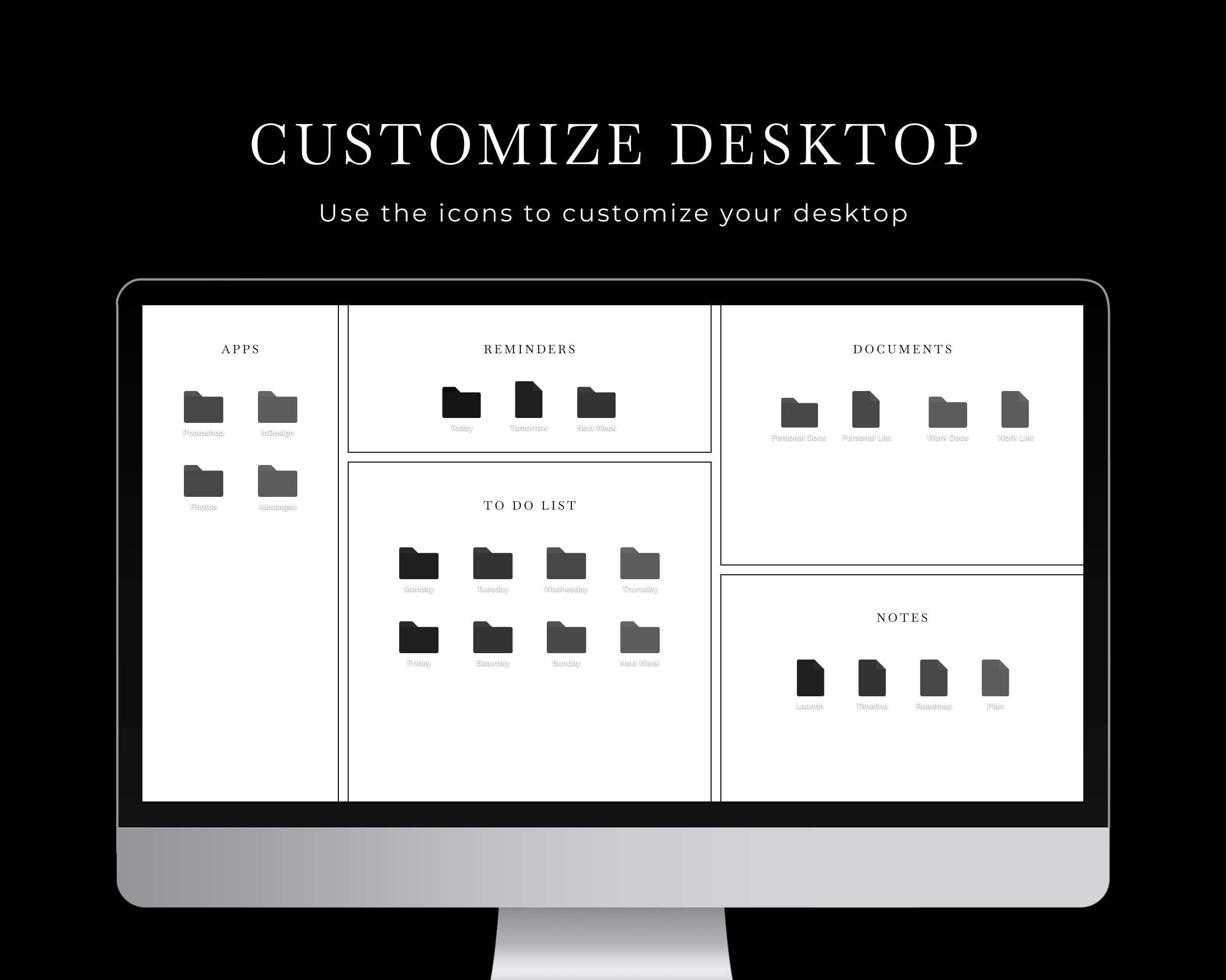 Black Desktop Folder & File Icons Pack for Mac Windows, Aesthetic ...