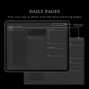 Dark Mode Undated Digital Planner, Daily Planner, Weekly Planner ...