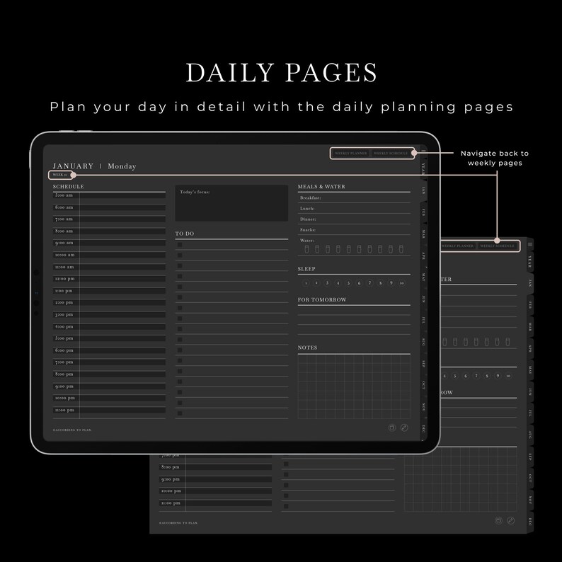 Dark Mode Undated Digital Planner, Daily Planner, Weekly Planner ...