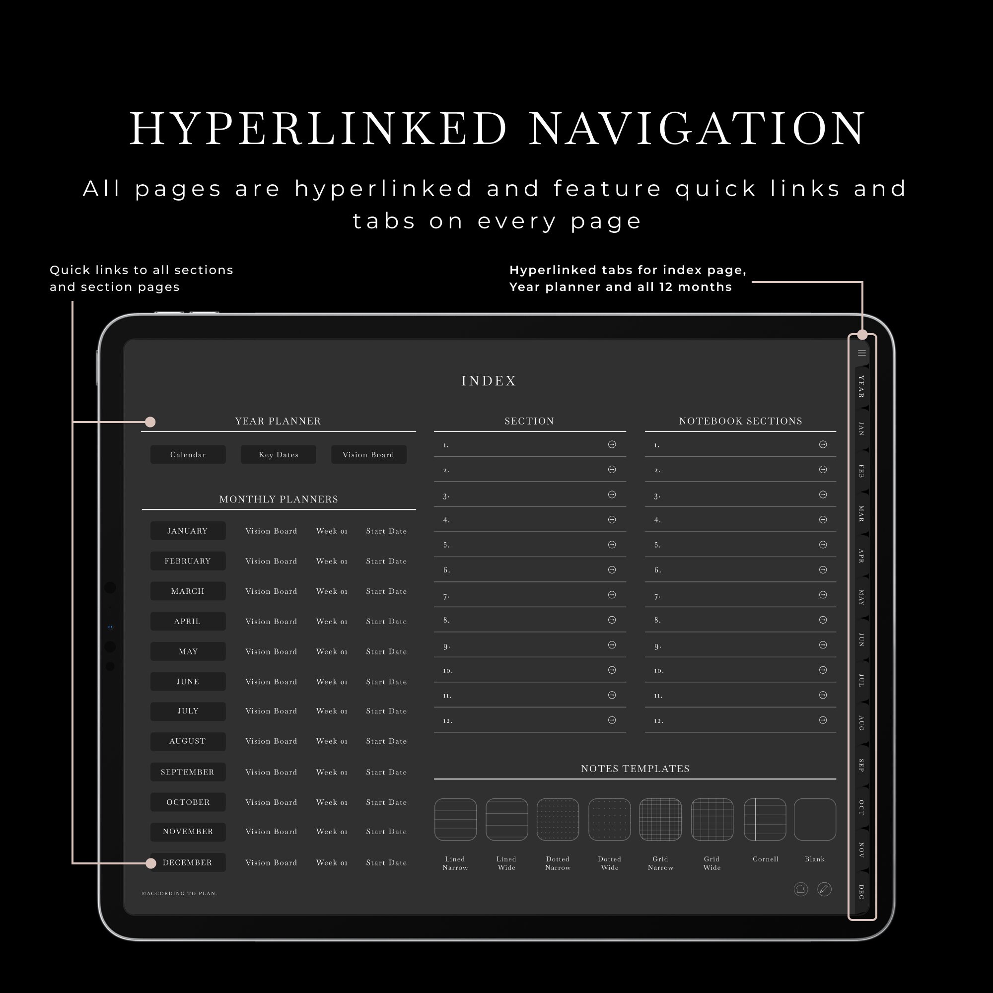 Dark Mode Undated Digital Planner, Daily Planner, Weekly Planner ...