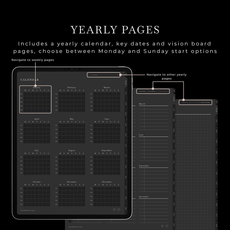 Undated Dark Mode Digital Planner, Daily Planner, Weekly Planner ...