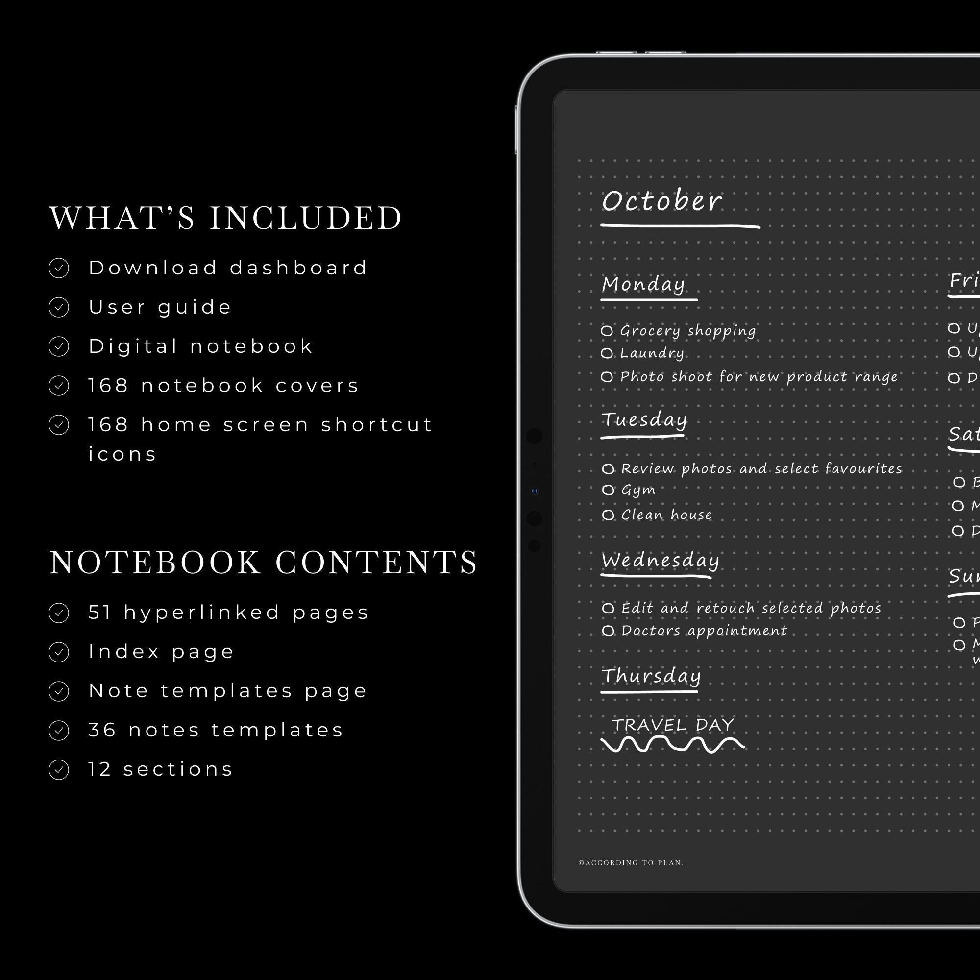 Dark Mode Digital Notebook, Landscape Notebook With 12 Tabs ...