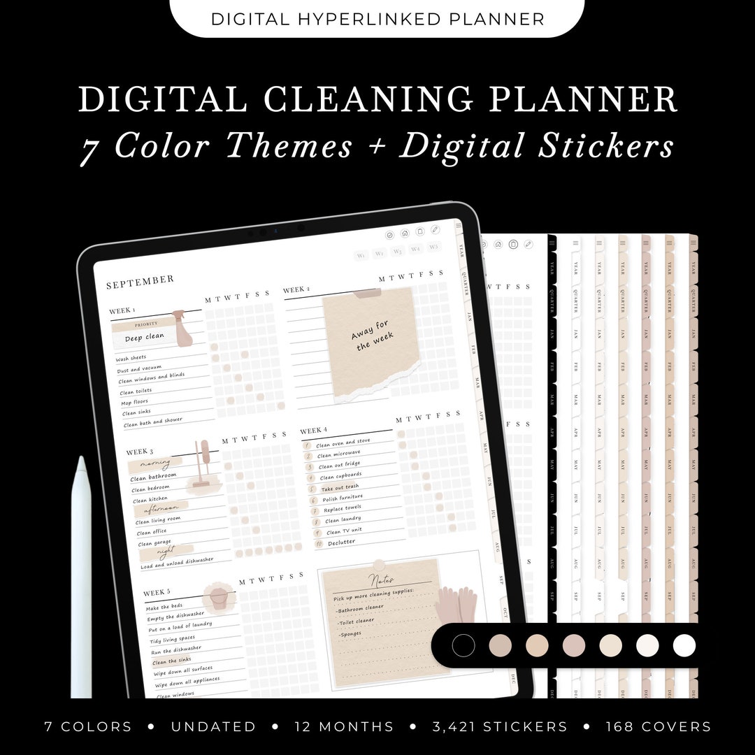 Cleaning Digital Planner With Hyperlinked Digital Sticker Book ...