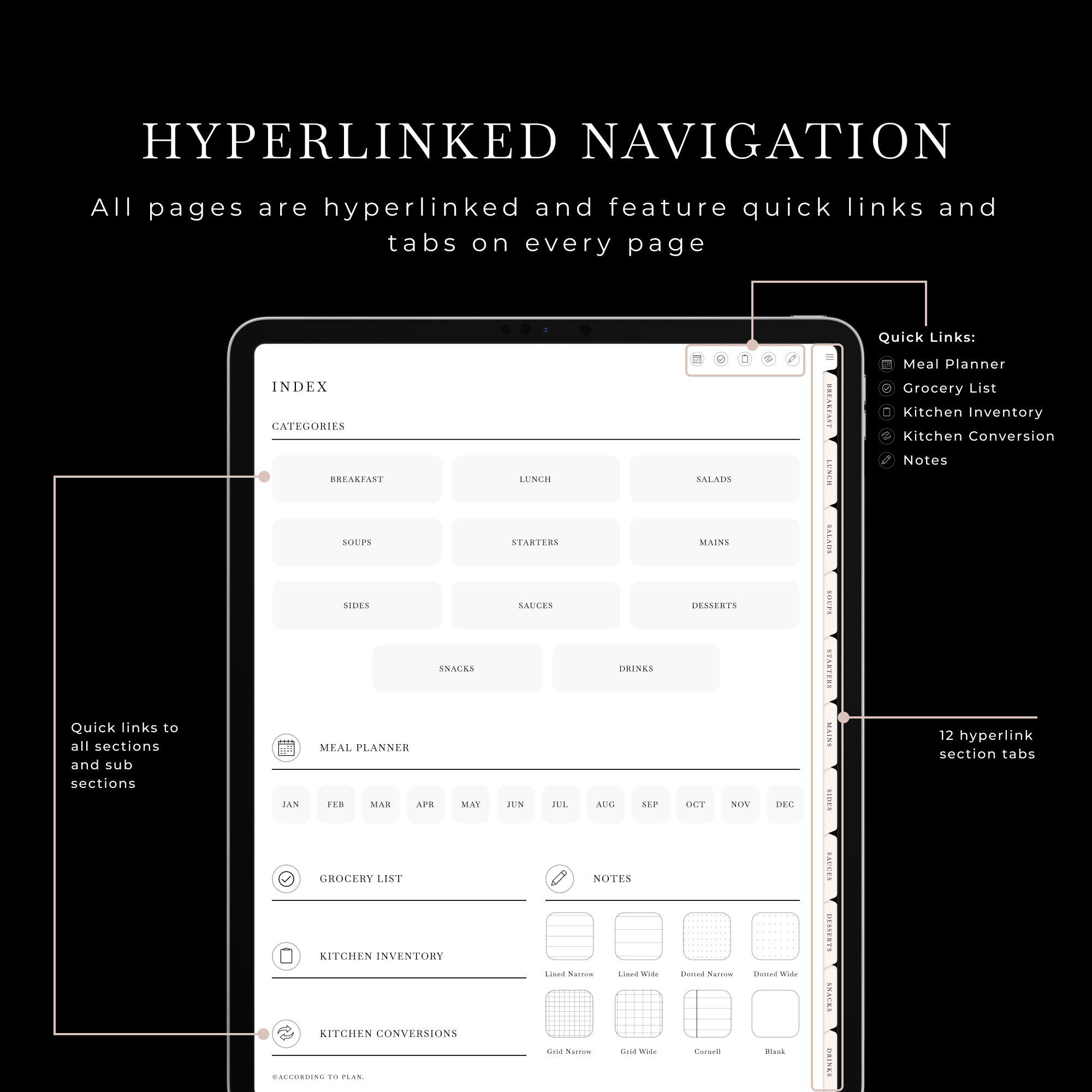 Digital Recipe Book With 7 Neutral Color Tabs, Hyperlinked Digital ...