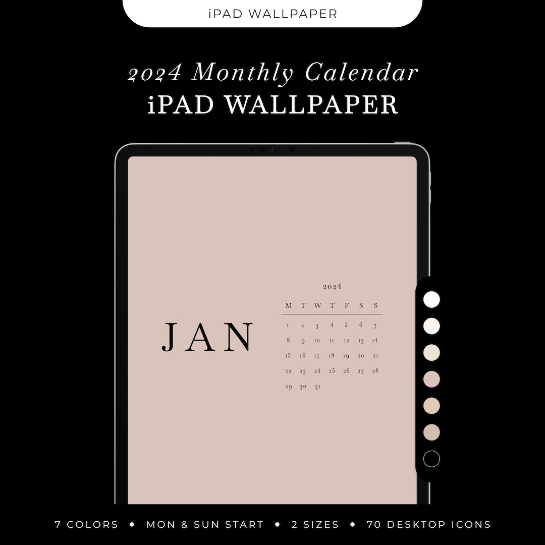2024 iPad Wallpaper, 12 Month 2024 Calendar, Monthly Calendar Tablet ...