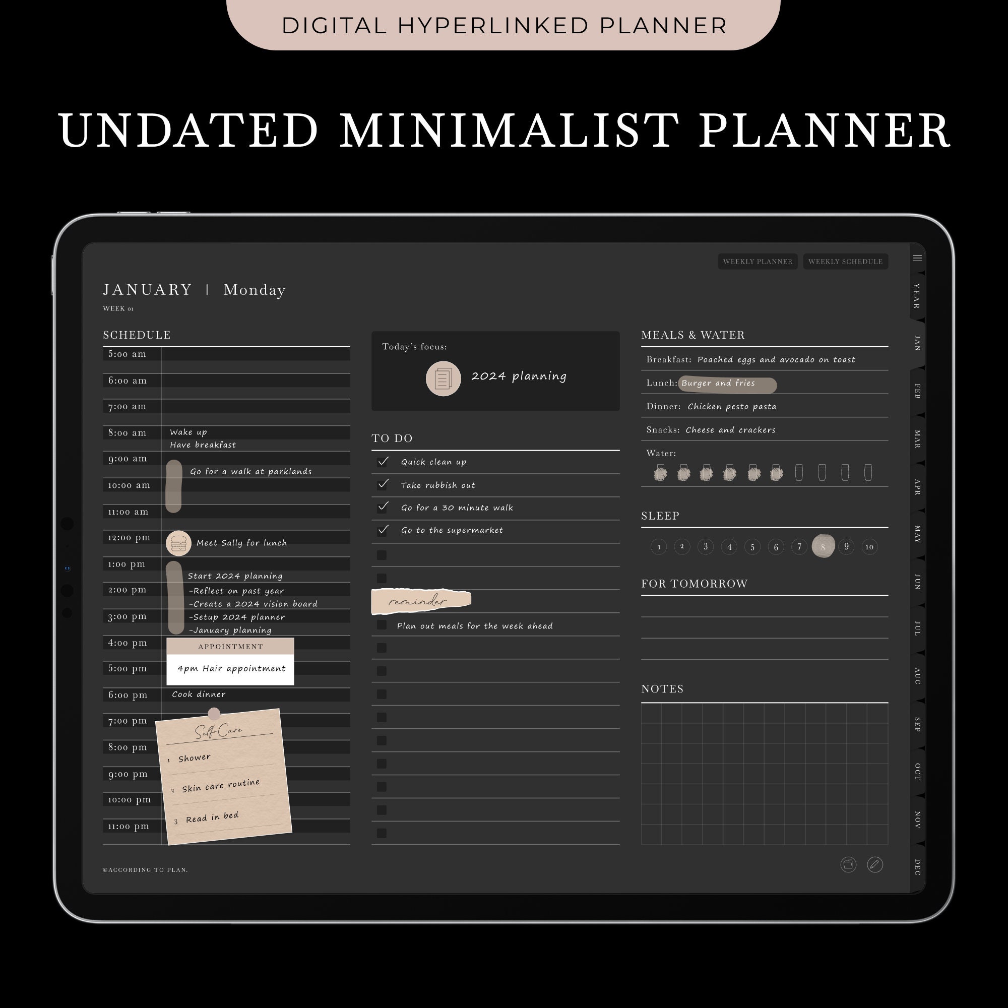 Dark Mode Undated Digital Planner, Daily Planner, Weekly Planner ...