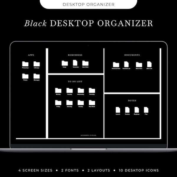 Desktop Organizer Wallpaper With Desktop Folder Icons, Aesthetic Black ...