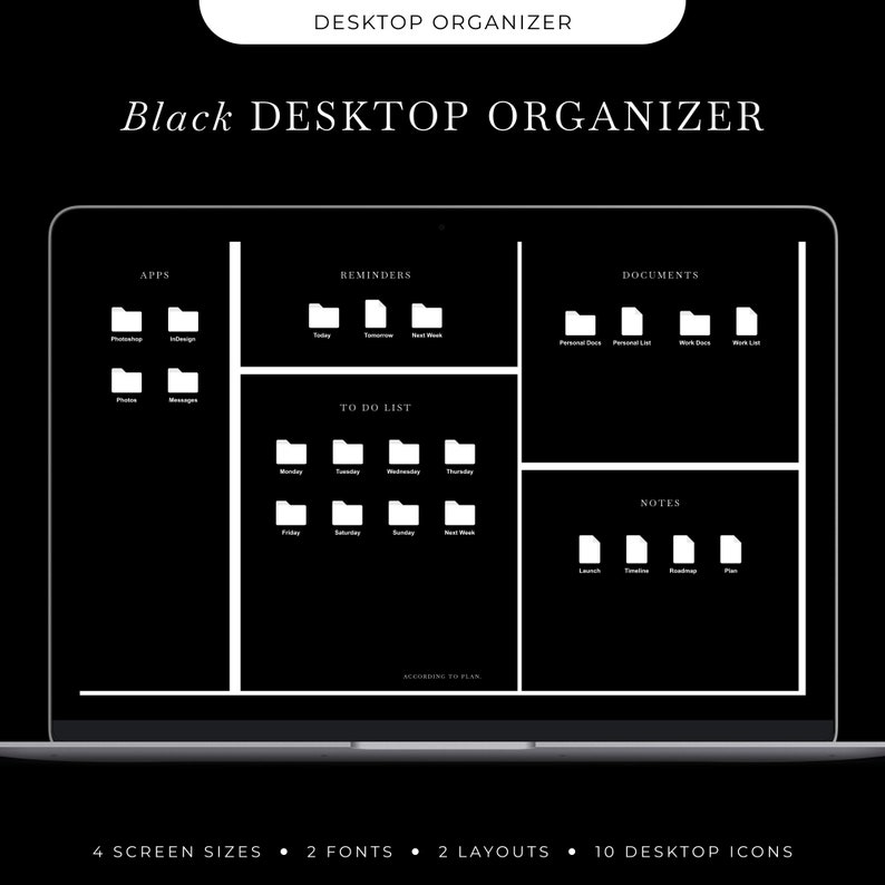 Desktop Organizer Wallpaper With Desktop Folder Icons, Aesthetic Black ...