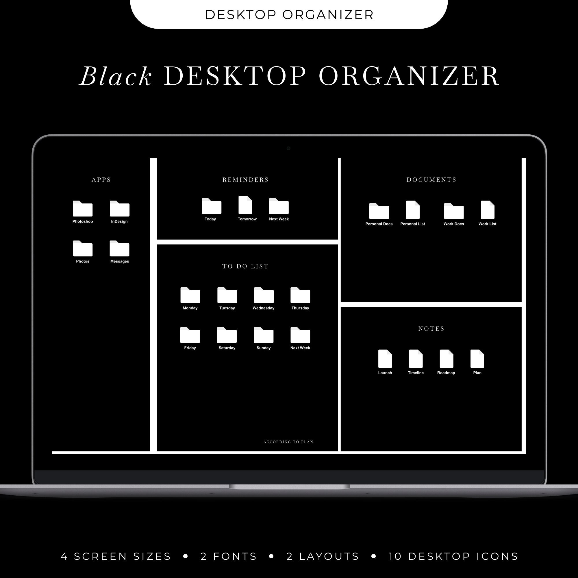 Desktop Organizer Wallpaper With Desktop Folder Icons, Aesthetic Black ...