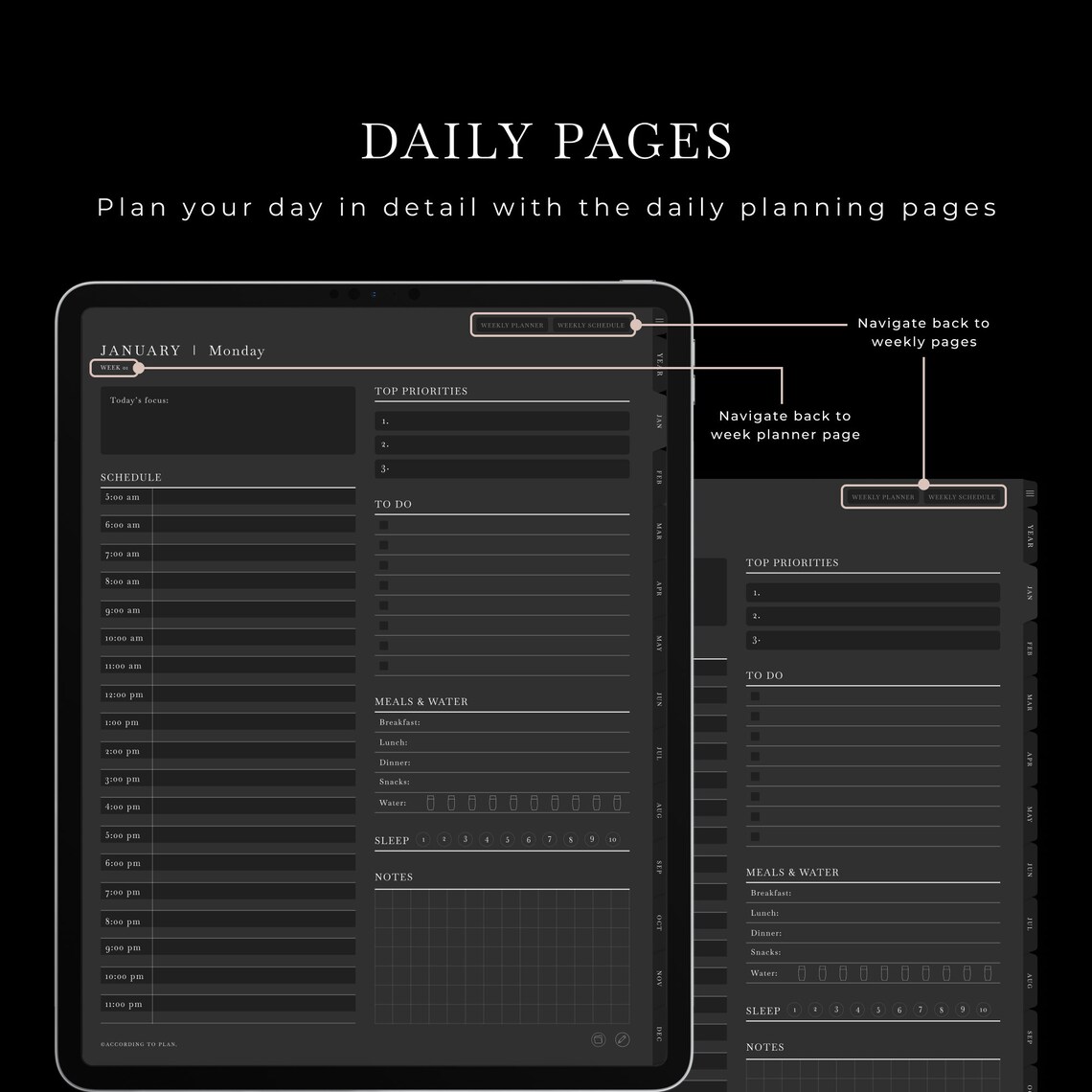 Undated Dark Mode Digital Planner, Daily Planner, Weekly Planner ...
