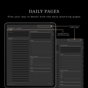 Undated Dark Mode Digital Planner, Daily Planner, Weekly Planner ...