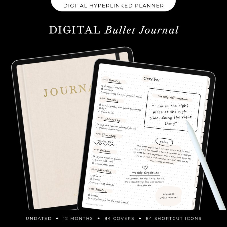 Digital Bullet Journal, Aesthetic Blank Dot Grid Journal, Hyperlinked ...