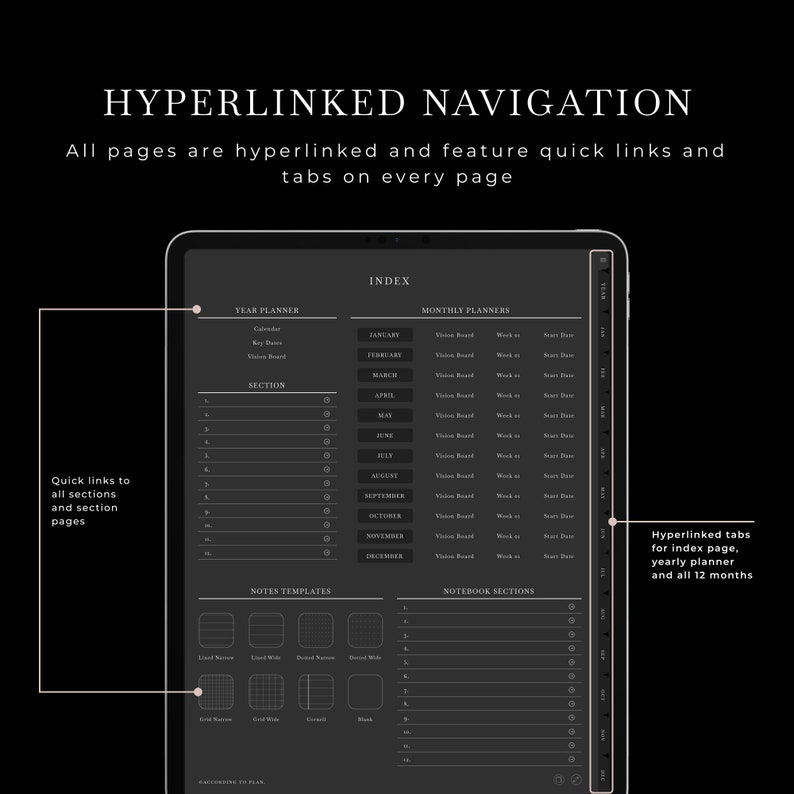 Undated Dark Mode Digital Planner, Daily Planner, Weekly Planner ...