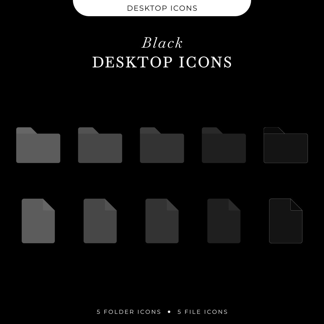 Black Desktop Folder & File Icons Pack for Mac Windows, Aesthetic ...