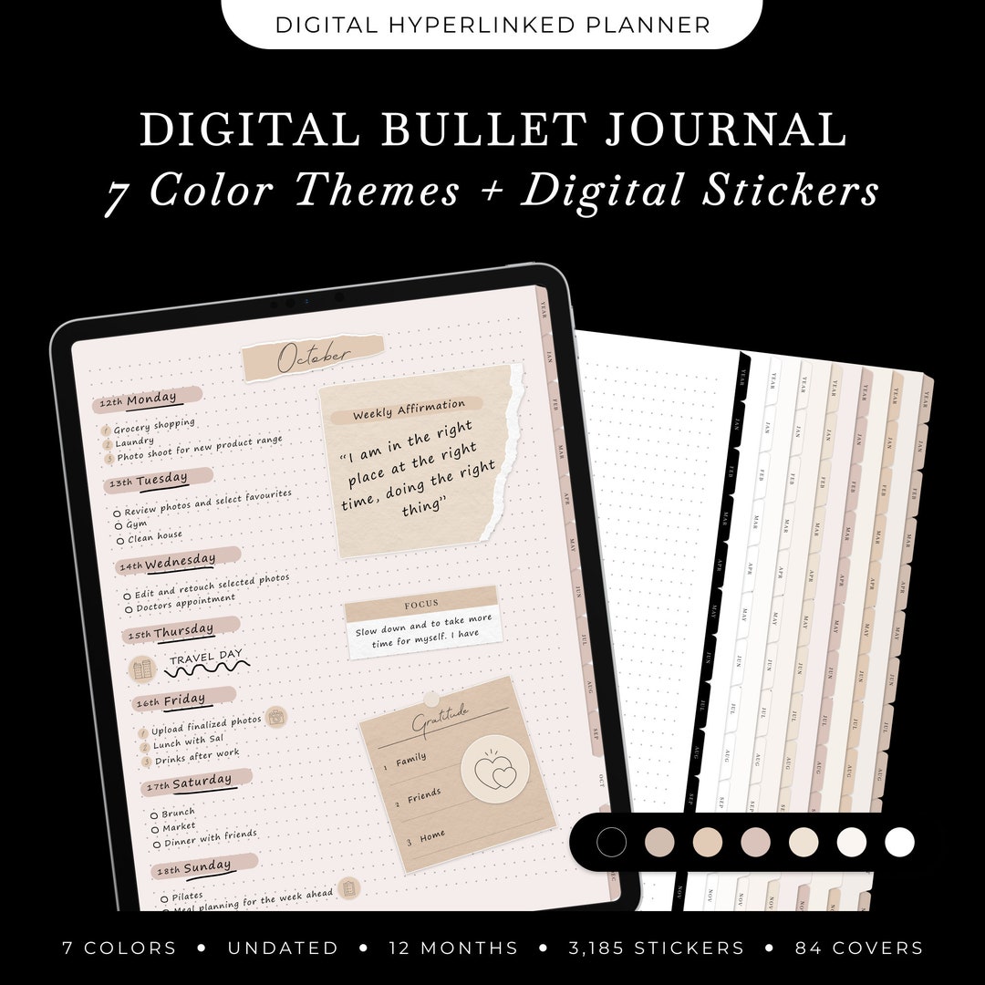 Digital Bullet Journal, Dotted Journal Template, Bullet Journal With 12 ...