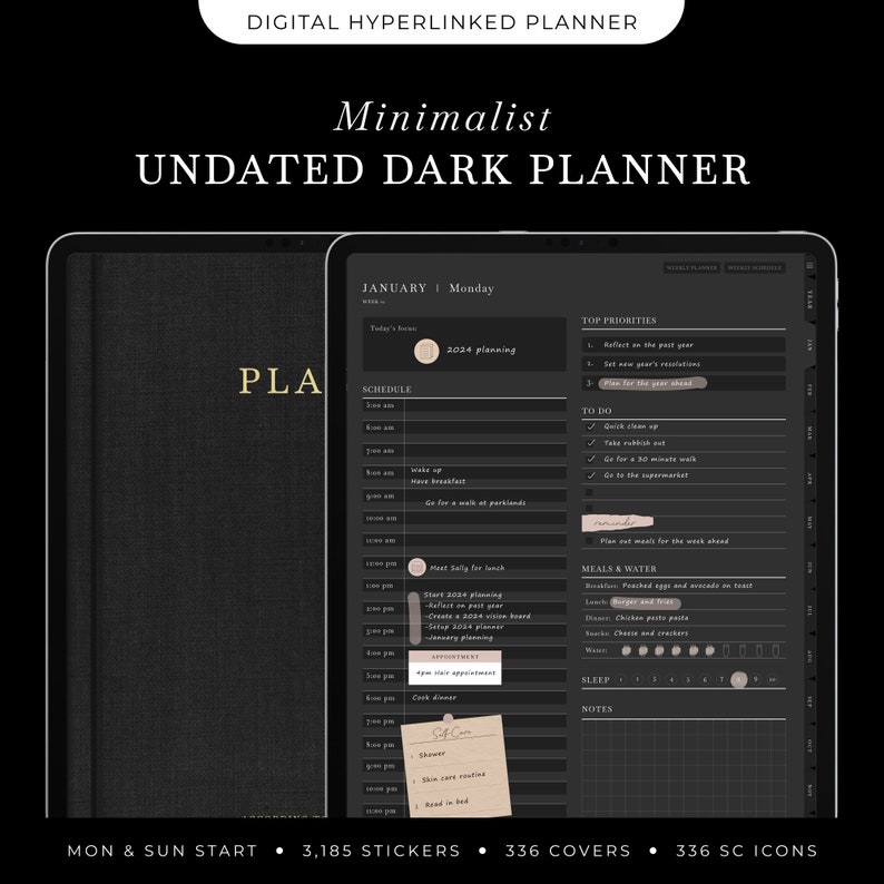 Undated Dark Mode Digital Planner, Daily Planner, Weekly Planner ...