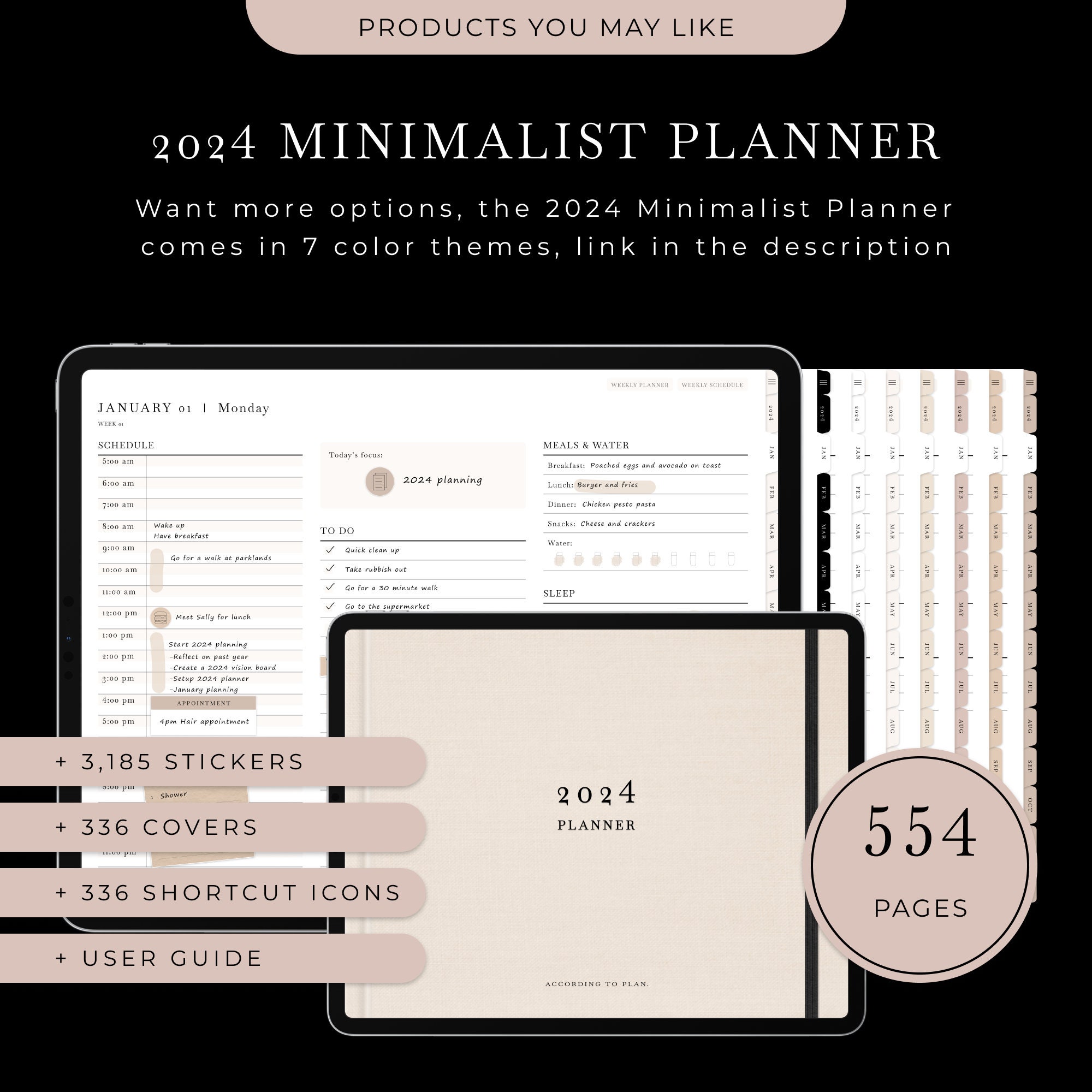Dark Mode 2024 Digital Planner, Daily Planner, Weekly Planner, Monthly ...