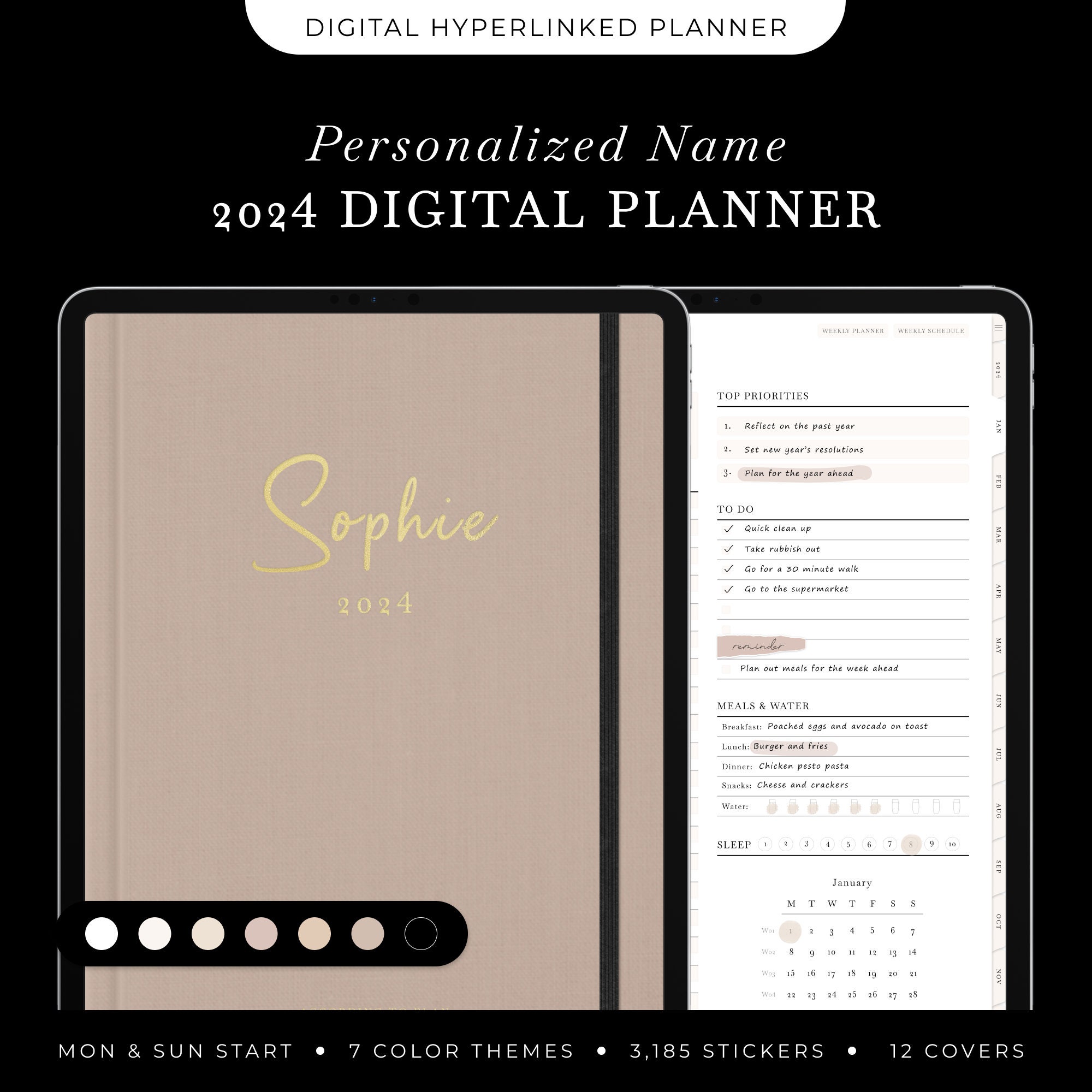 Personalized 2024 Digital Planner, Custom Minimalist Daily Weekly ...