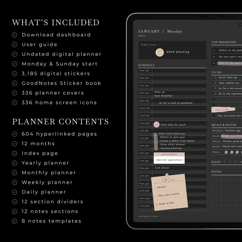 Undated Dark Mode Digital Planner, Daily Planner, Weekly Planner ...