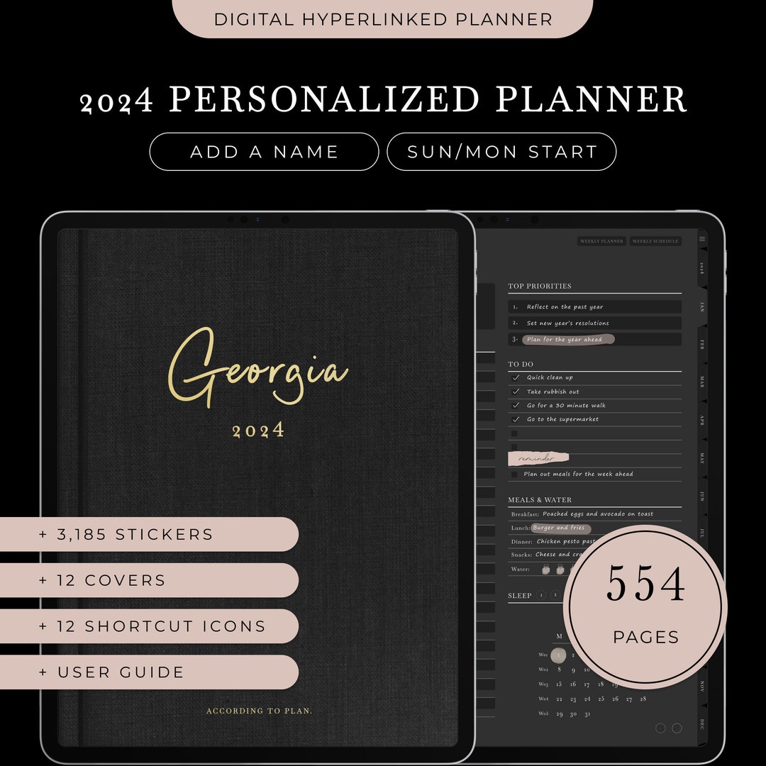 Personalized 2024 Dark Mode Digital Planner Custom Planner - Etsy