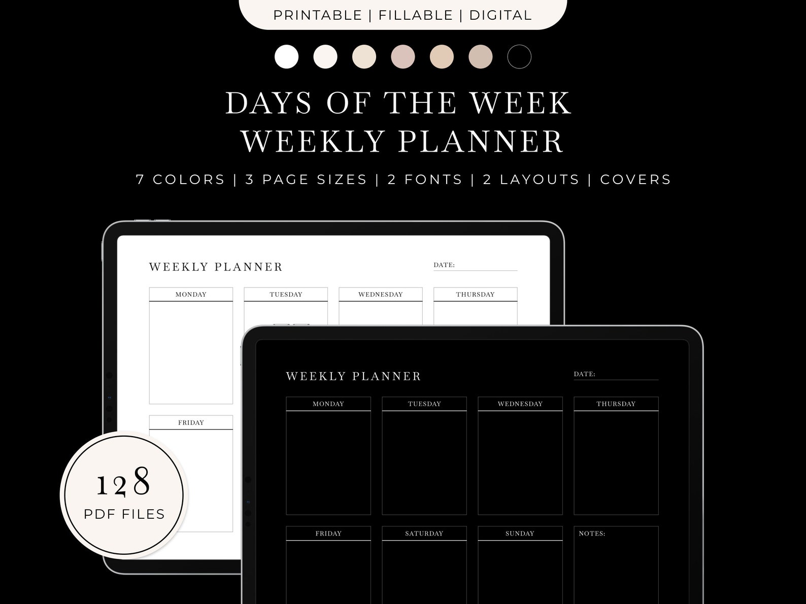 Days of the Week Undated Weekly Planner, Simple Desk Planner, Fillable ...