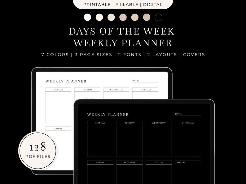 Days of the Week Undated Weekly Planner, Simple Desk Planner, Fillable ...