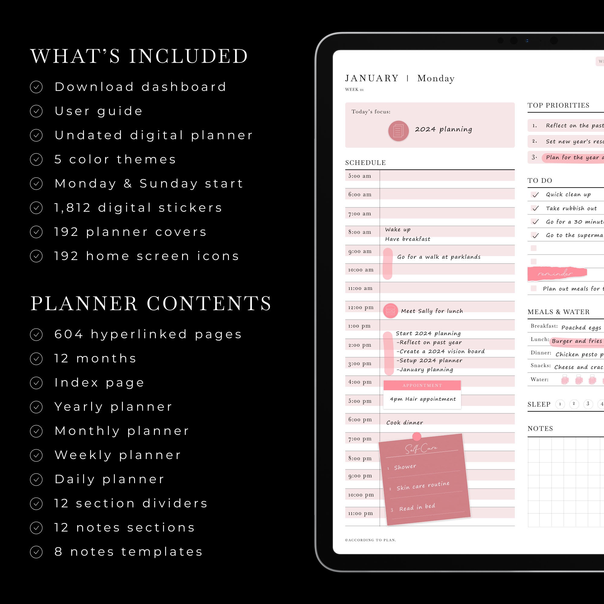 Undated Pink Digital Planner, Daily Planner, Weekly Planner, Monthly ...