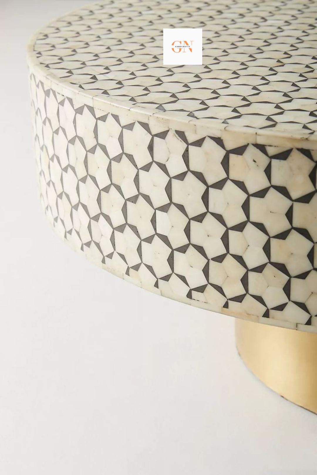 Handmade Bone Inlay Round Coffee Table| Unique Coffe Table| Bone Inlay ...