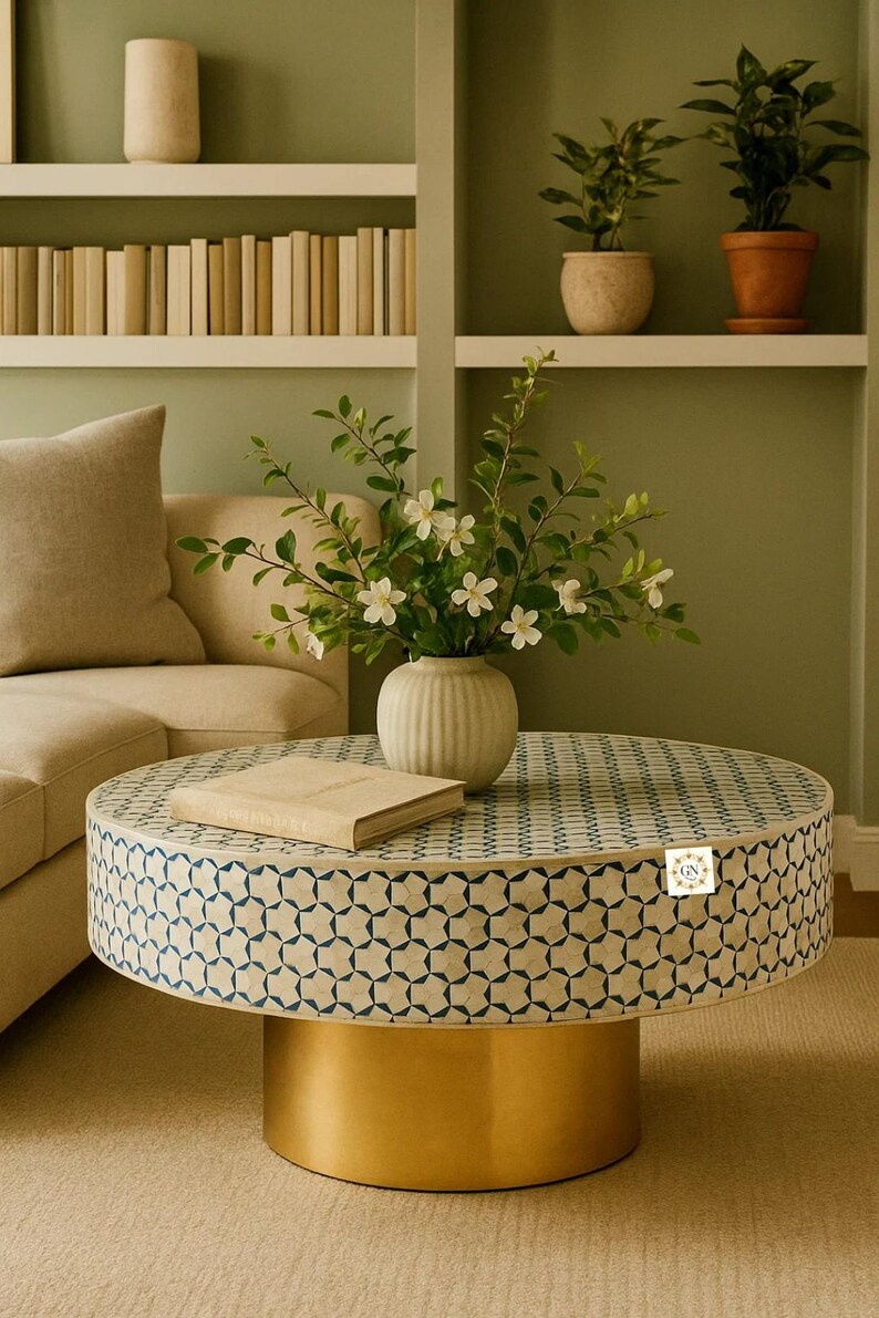 Handmade Bone Inlay Round Coffee Table| Unique Coffe Table| Bone Inlay ...