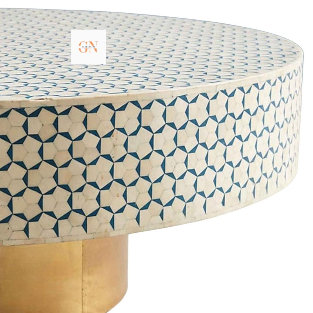 Handmade Bone Inlay Round Coffee Table| Unique Coffe Table| Bone Inlay ...