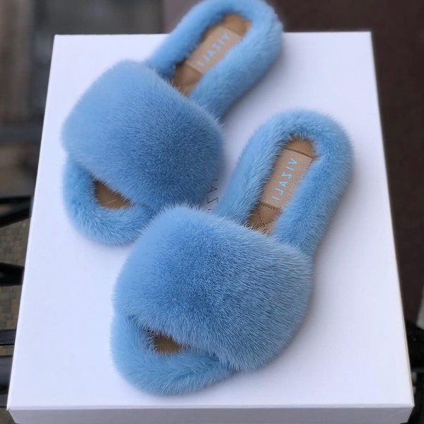 Mink Fur Slides - Etsy