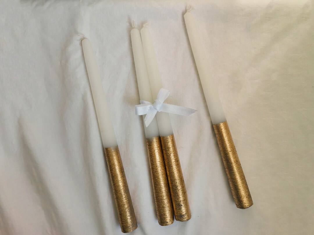 2 Sets of Gold White Taper Candles Wedding Taper Candle - Etsy