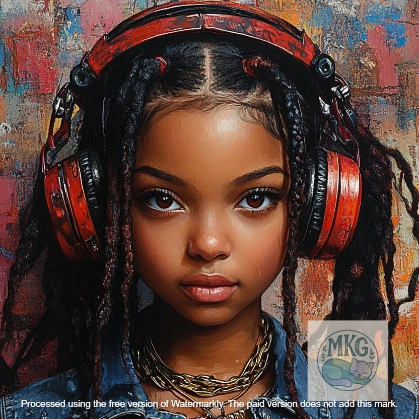 90s Hip-hop Portrait Art Print – Afrocentric Urban Girl With Headphones ...