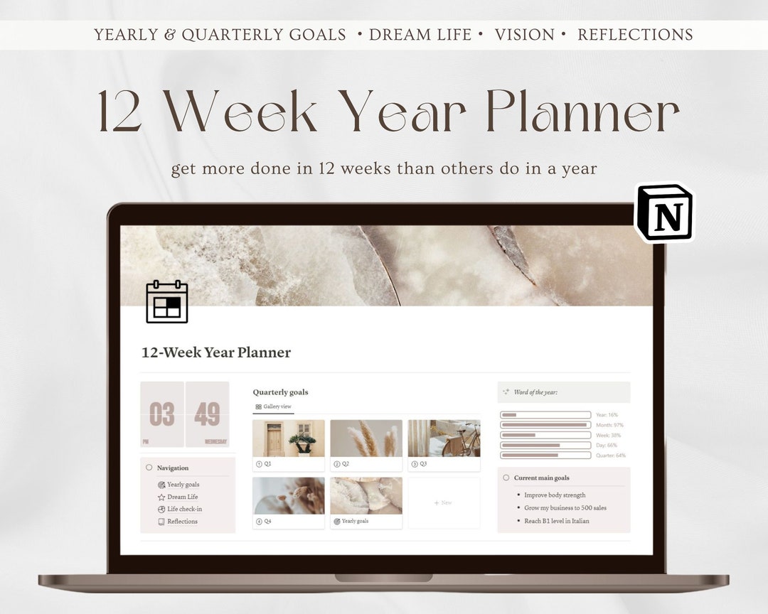 12 Week Year Notion Planner Notion Template 3 Month Goals Planner 2025 ...