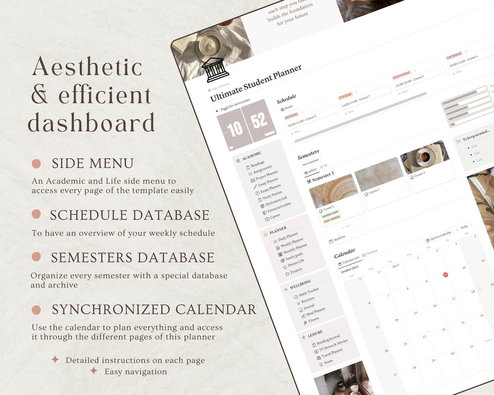 Notion Template Student Planner, Academic Planner, Notion Planner, Study, Learning, Courses ...