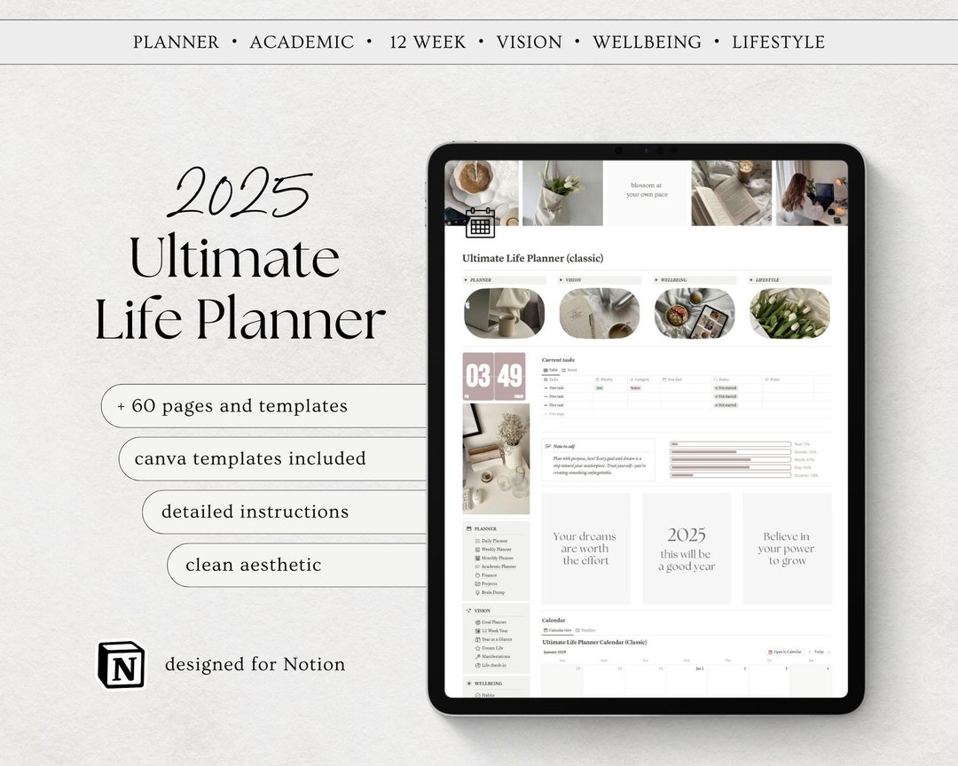 2025 Ultimate Life Planner Notion Template Aesthetic Notion Dashboard ...
