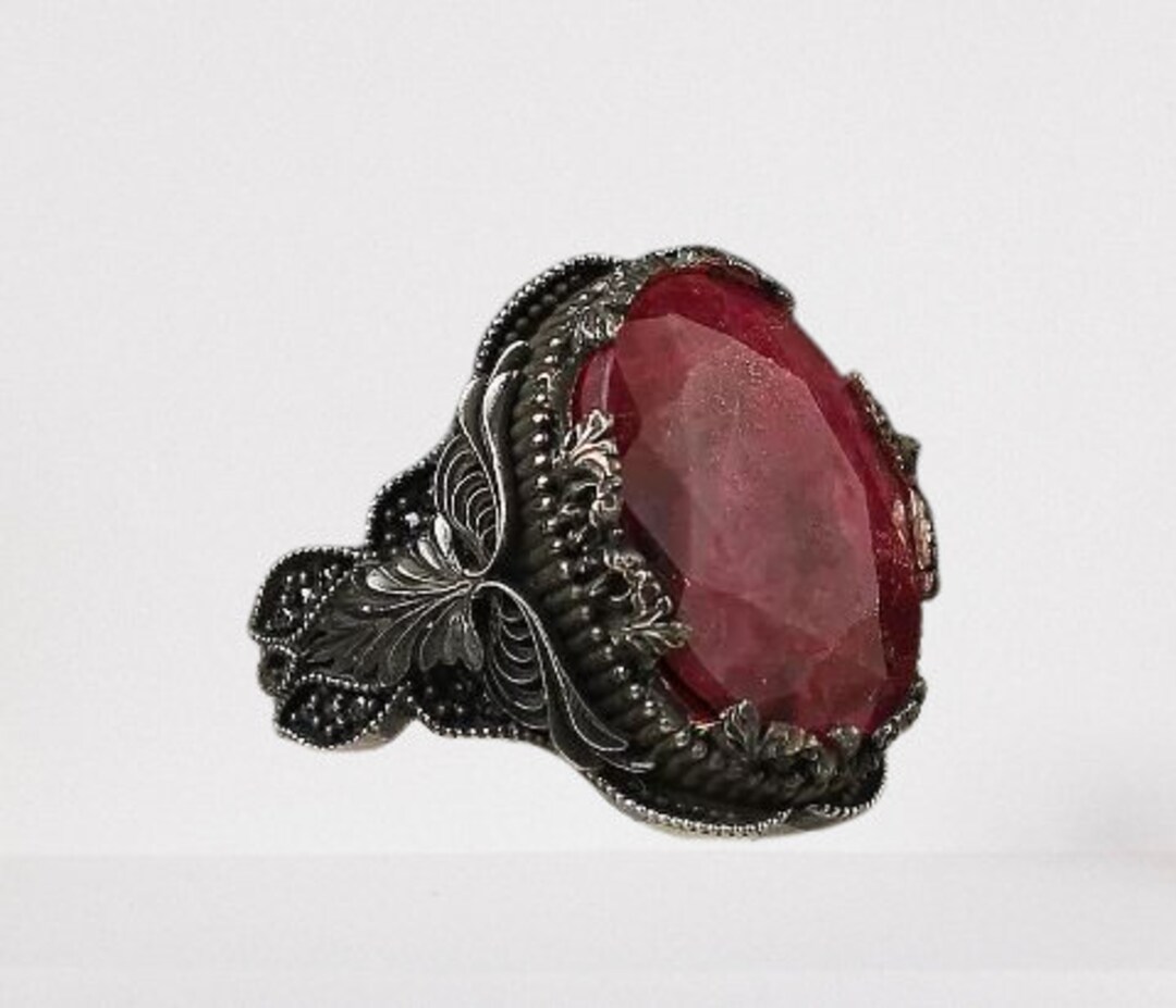 Sterling Silver Ruby Ring, Ruby Red Gemstone Mens Ring, Unique Mens ...