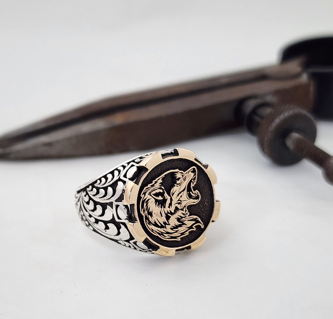 Oxidized Sterling Silver Wolf Ring: Viking Nordic Handmade Jewelry - Etsy