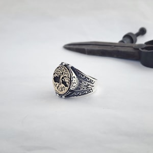 Handmade Family Tree Sterling Silver Ring, Viking Yggdrasill Boho Men ...