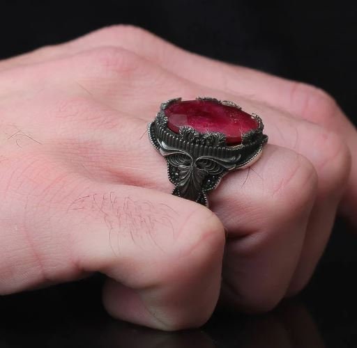 Sterling Silver Ruby Ring Ruby Red Gemstone Mens Ring - Etsy