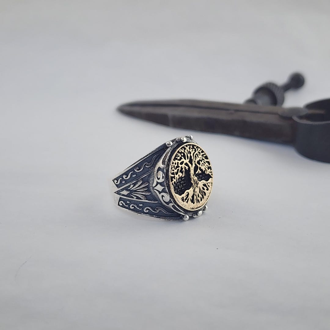 Handmade Family Tree Sterling Silver Ring, Viking Yggdrasill Boho Men ...