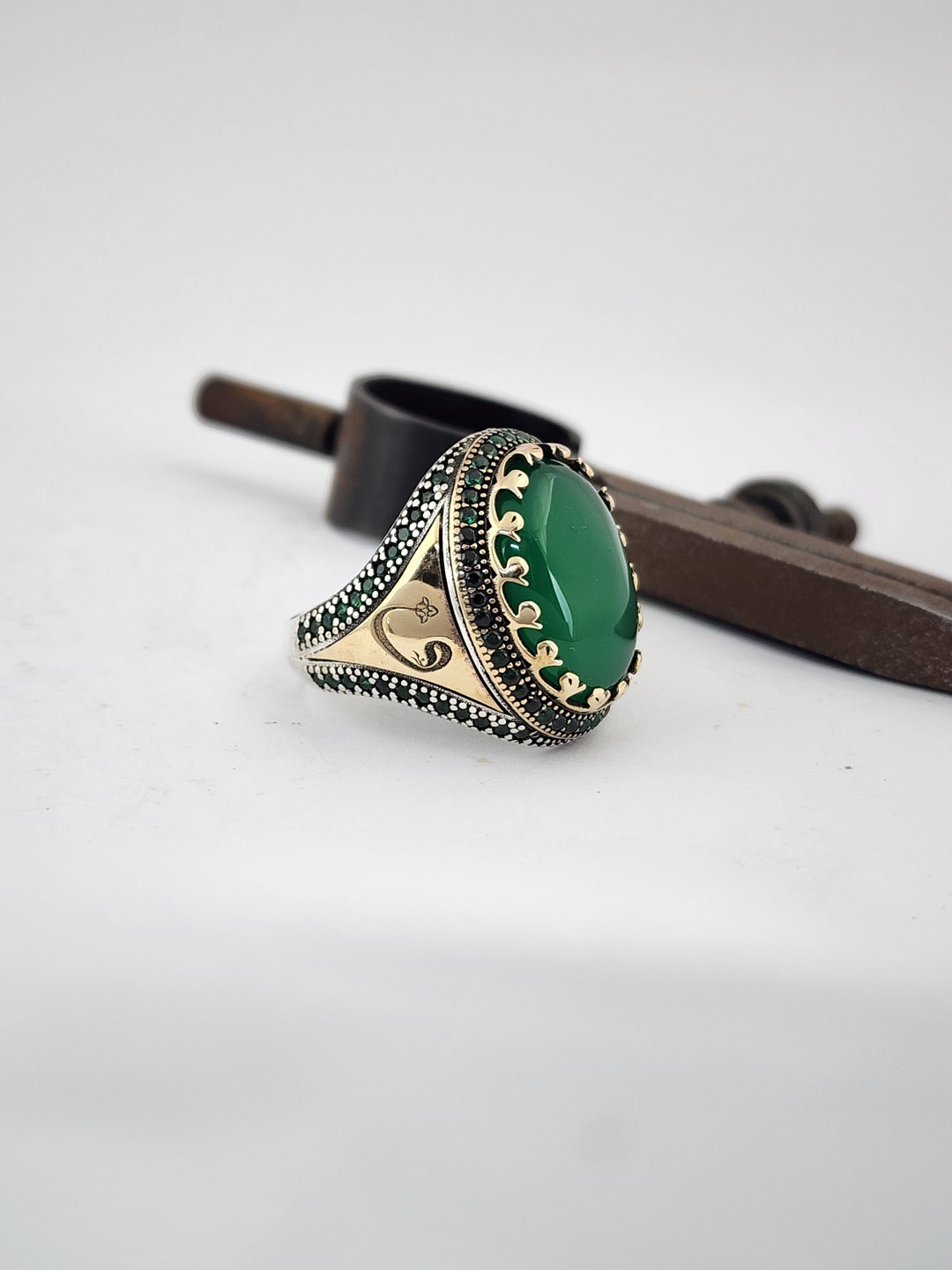 Sterling Silver Green Agate Ring: Handmade Islamic Gemstone Jewelry ...