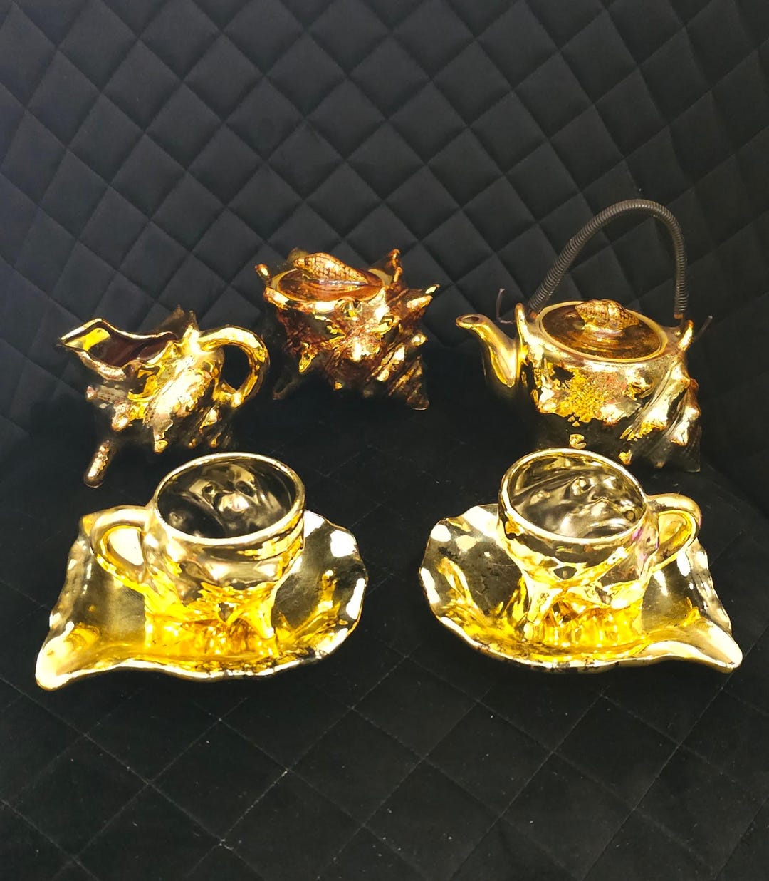 A Japanese Majolica Conch Shell Tea Set in Gold Luster 1960s - Etsy