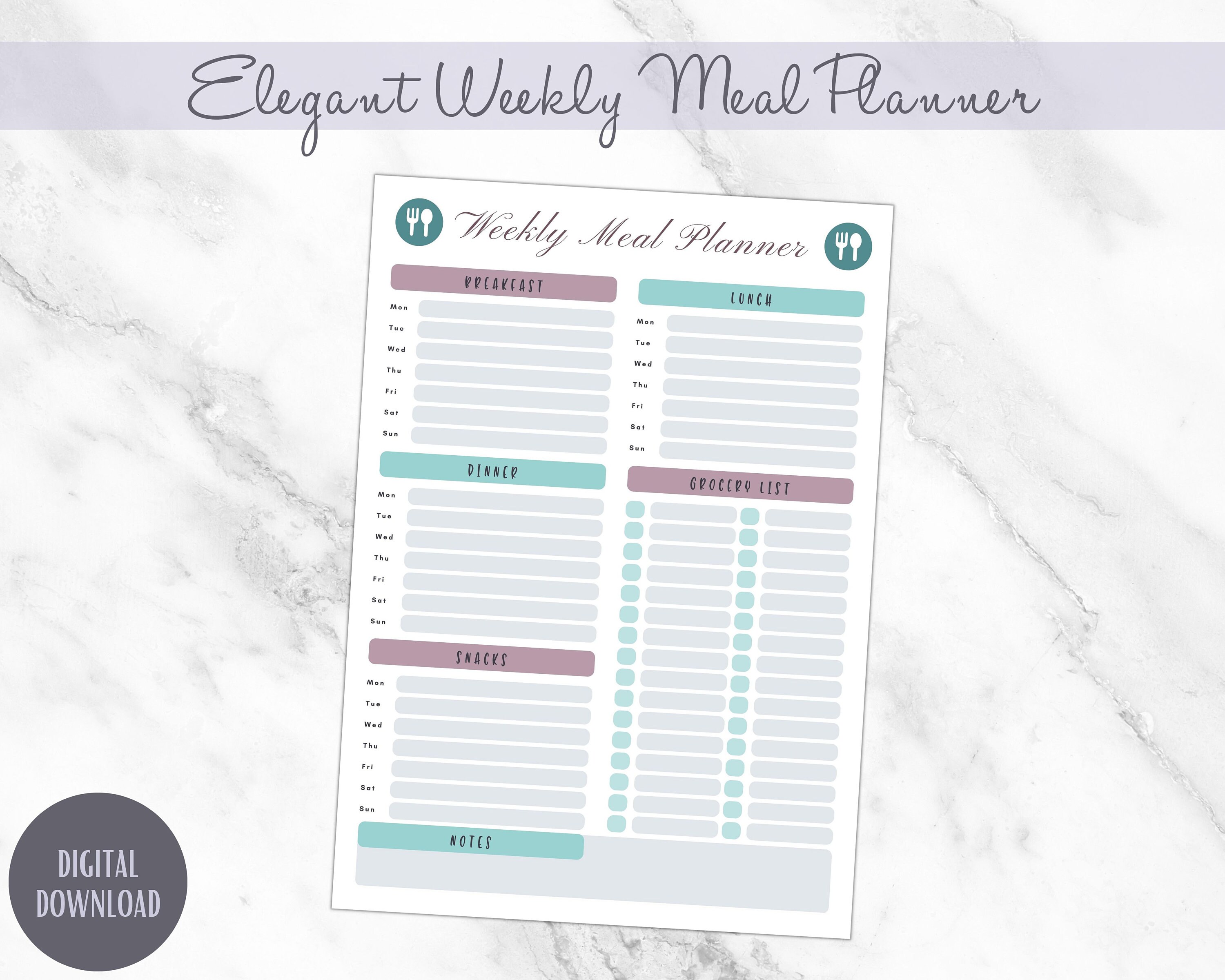 Elegant Minimalist Weekly Meal Planner and Grocery Shopping List ...