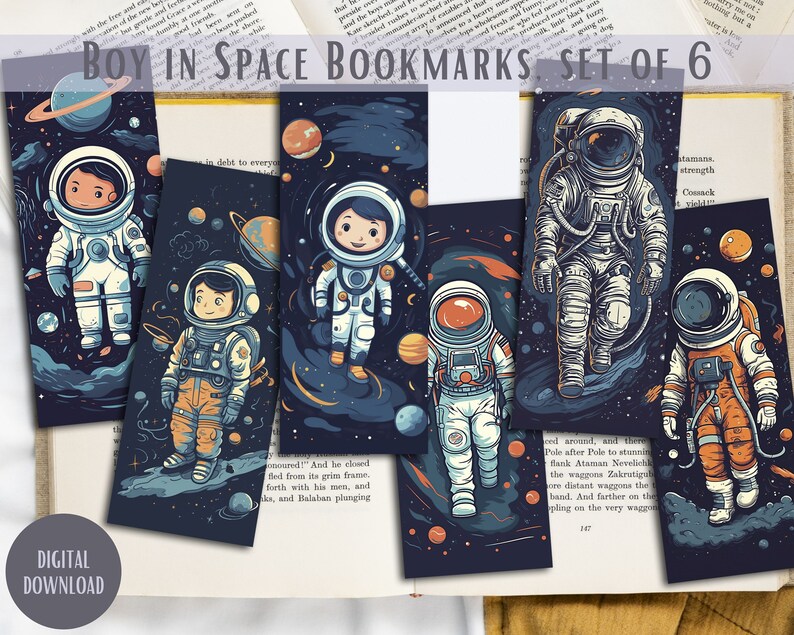 Space Explorer Bookmarks, Cartoon Astronaut, Set of 6 (digital Download ...