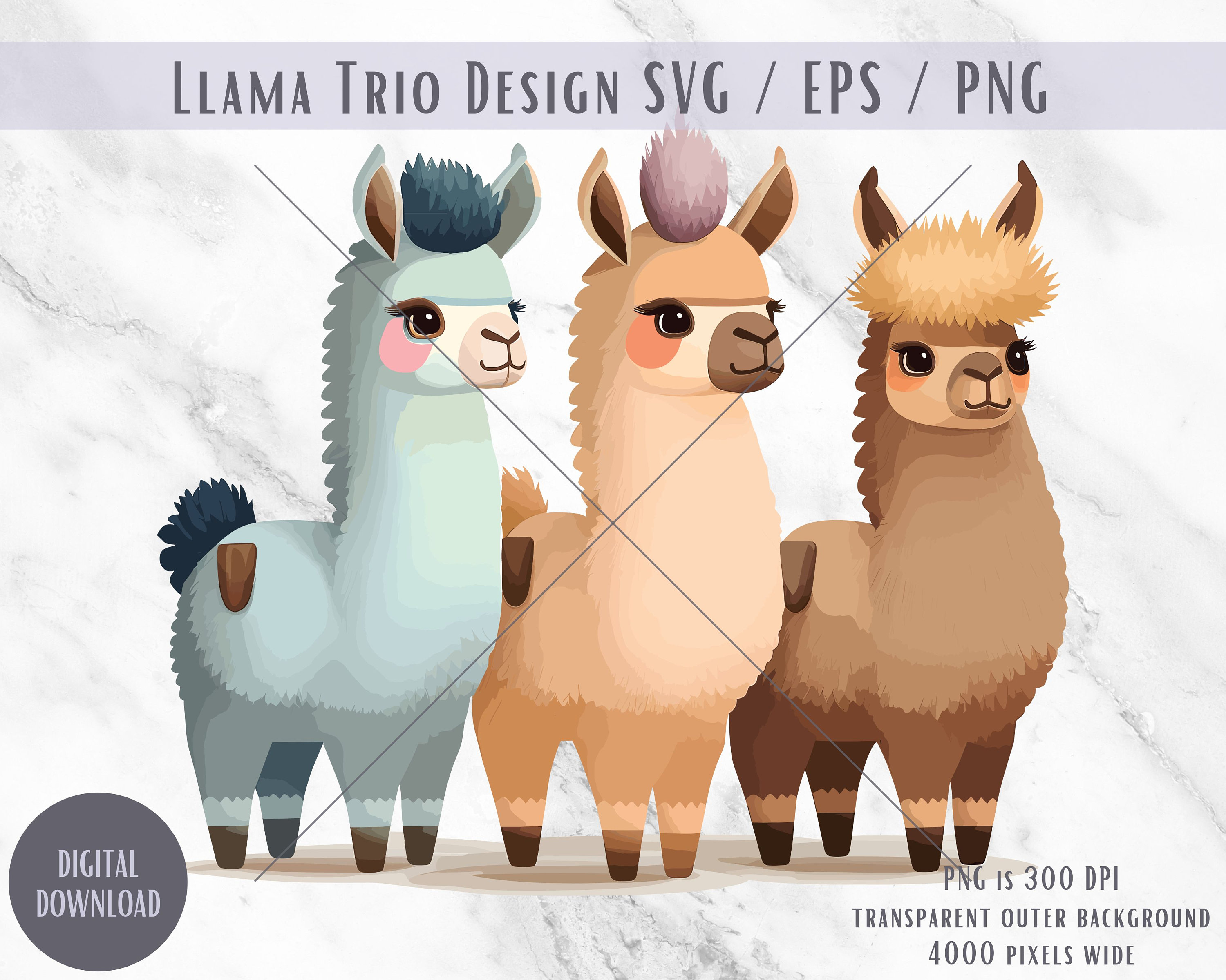 Three Cute Llamas SVG Cut Files, PNG Llamas Clipart, Printable Ranch ...