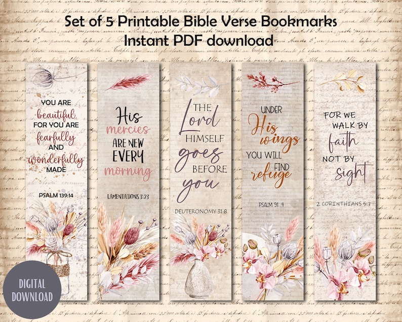 Printable Bible Verses Bookmarks, Scripture, 5 Downloadable Bookmarks ...