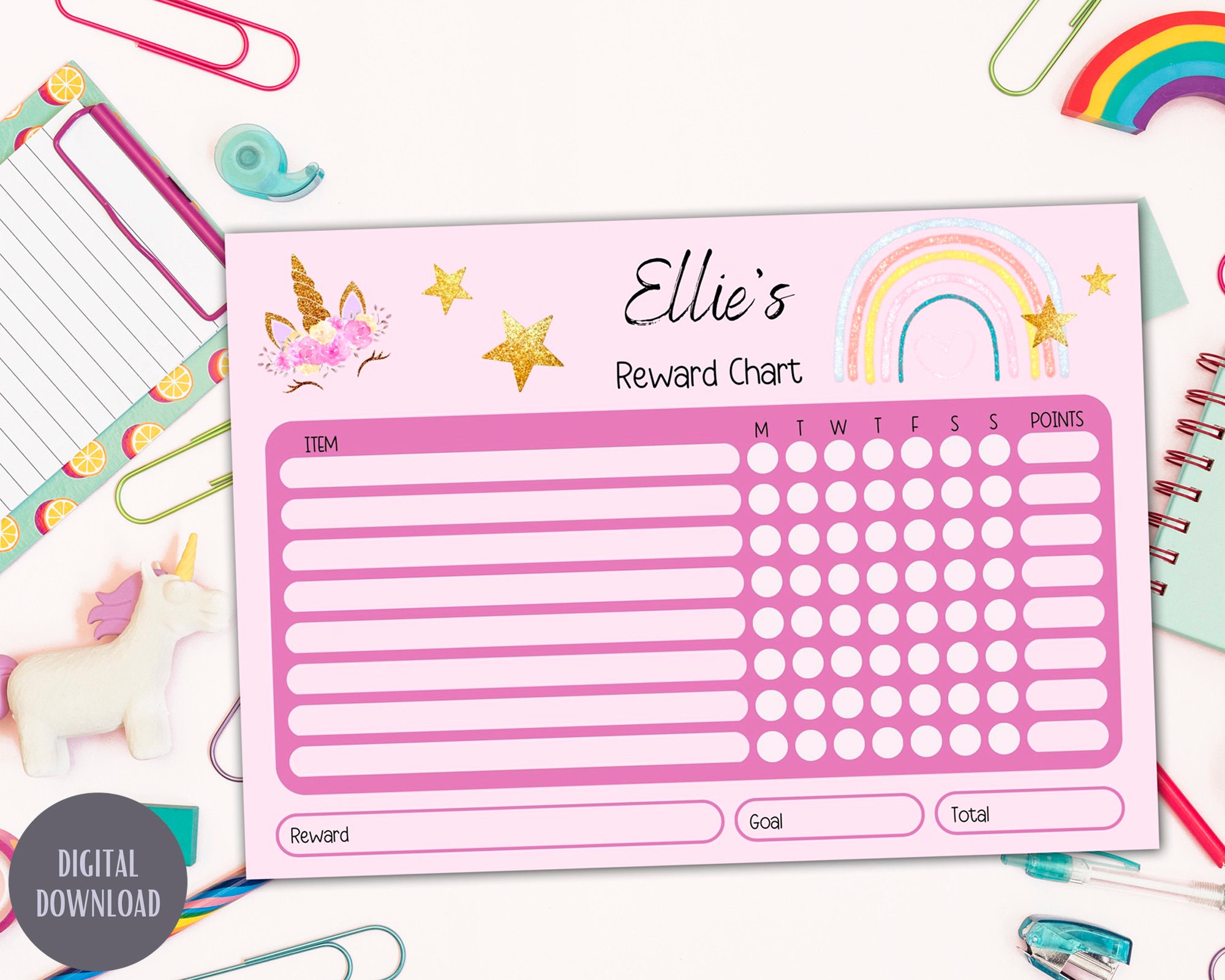 Editable Kids Reward Chart, Chore Chart Printable (digital Download) - Etsy